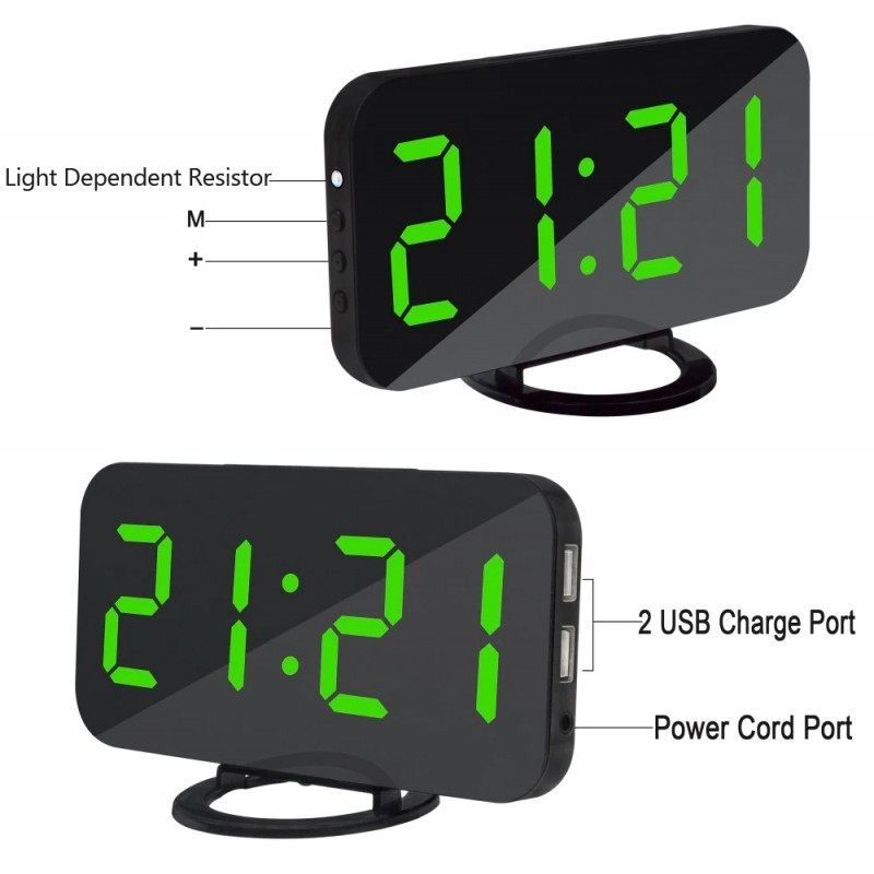 Electronic table clock - alarm clock LED clock DS 3625L Mirrored ...