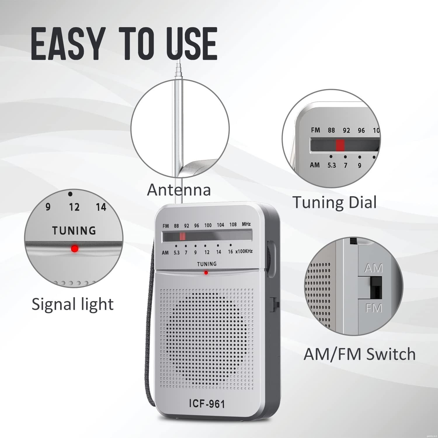 Compact AM/FM Transistor Receiver ICF-961 | www.gamby.co.il 03-9341686