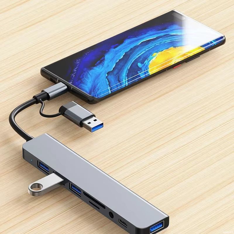 תחנת עגינה טייפ סי - USB3 יציאות 8 תחנת עגינה 8 ב-2 USB Type-C HUB עם שקע אוזניות 3.5 מ"מ, מתאם ...