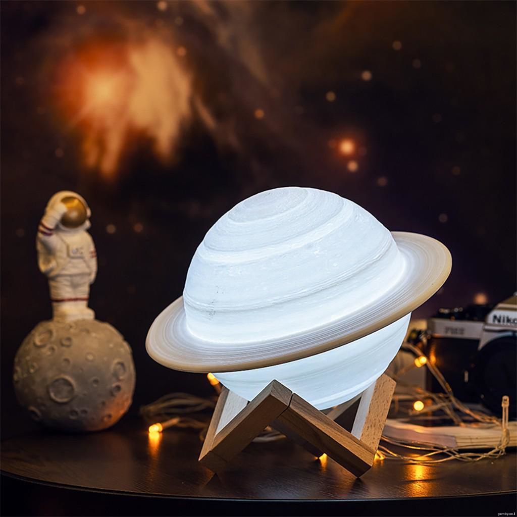 Beautiful lamp. Night light in the shape of Saturn. Changing colors and ...