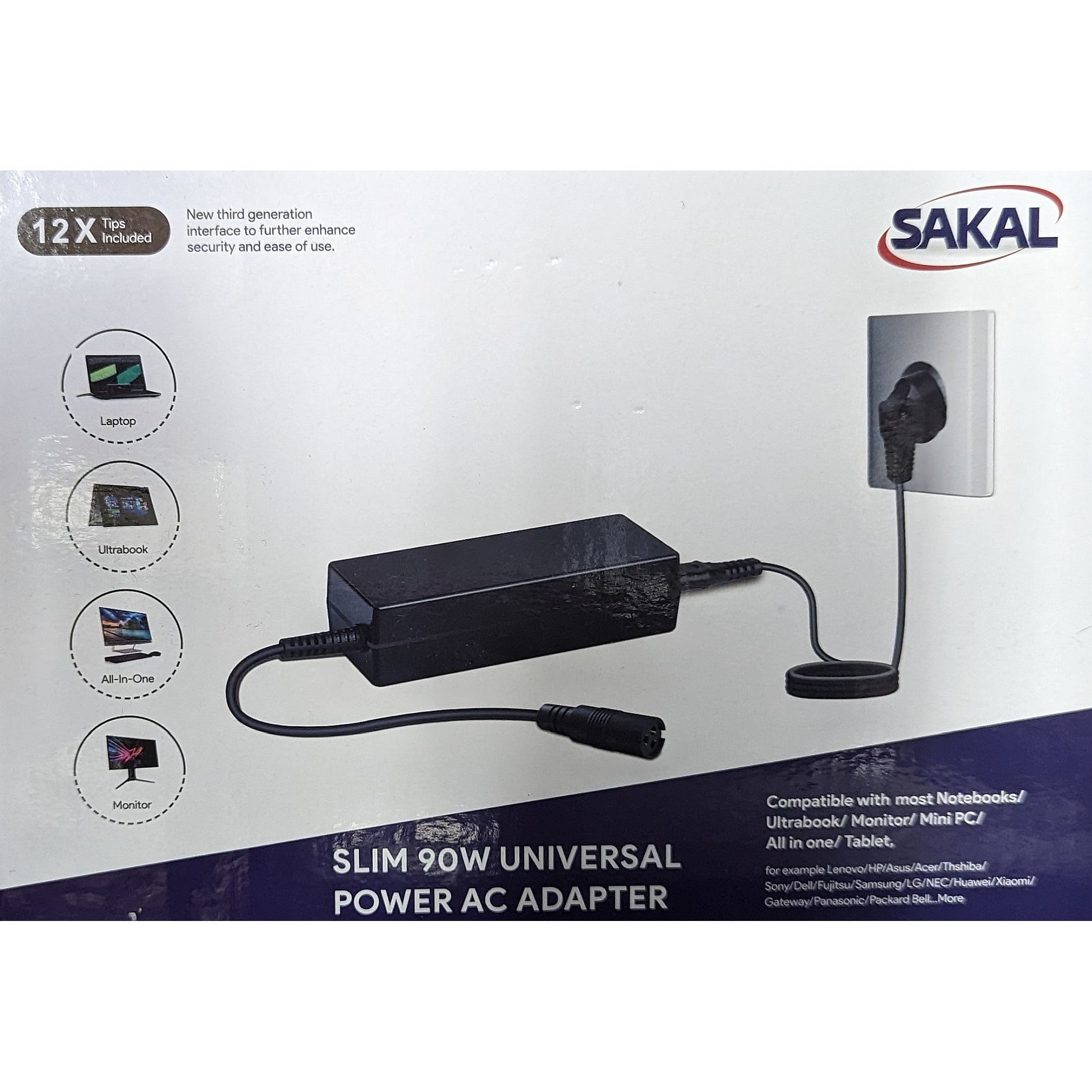Universal Laptop Power Adapter - 90W 19V Sakal | www.gamby.co.il 03-9341686