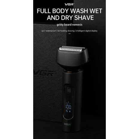 Electric shaver, rechargeable, washable, waterproof with digital display and trimmer USB ...
