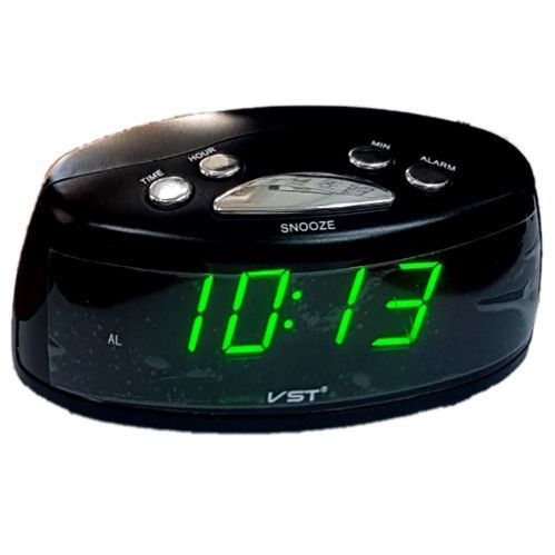 Digital alarm clock, compact, powered, with green numbers VST-773 www ...