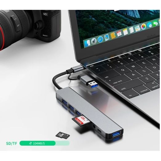 תחנת עגינה טייפ סי - USB3 יציאות 8 תחנת עגינה 8 ב-2 USB Type-C HUB עם שקע אוזניות 3.5 מ"מ, מתאם ...